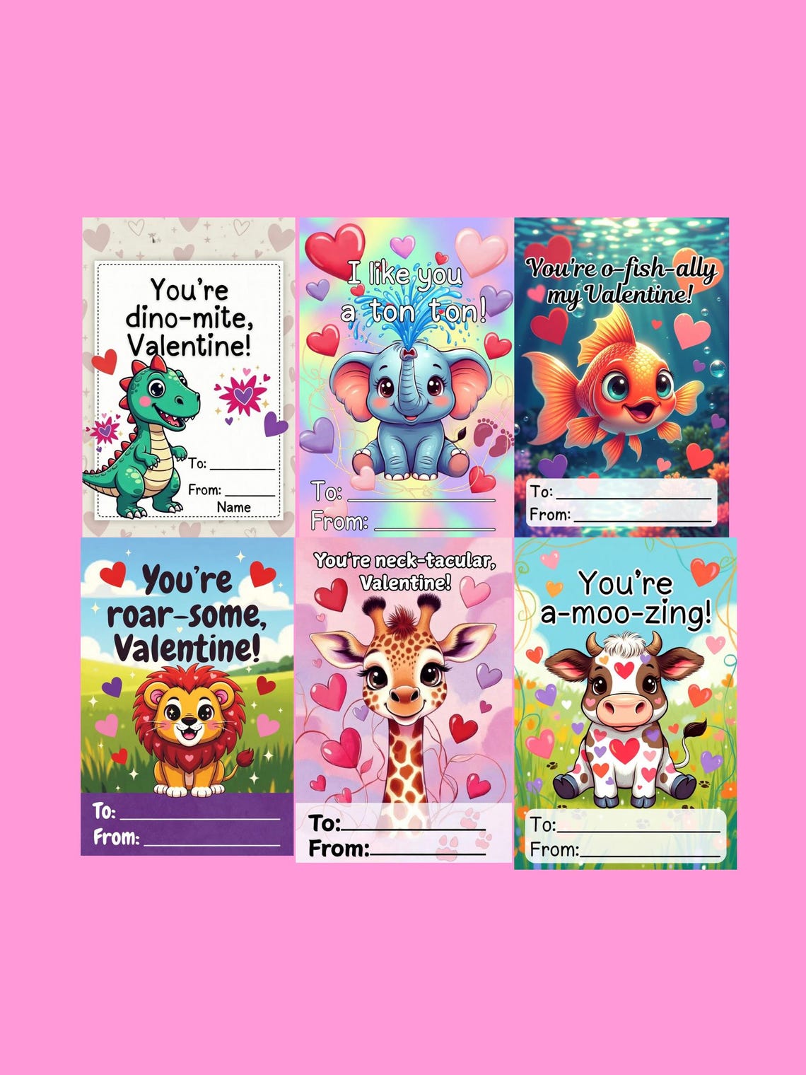 Animal Valentines Printables for Kids, 20 Card Digital Bundle - Etsy