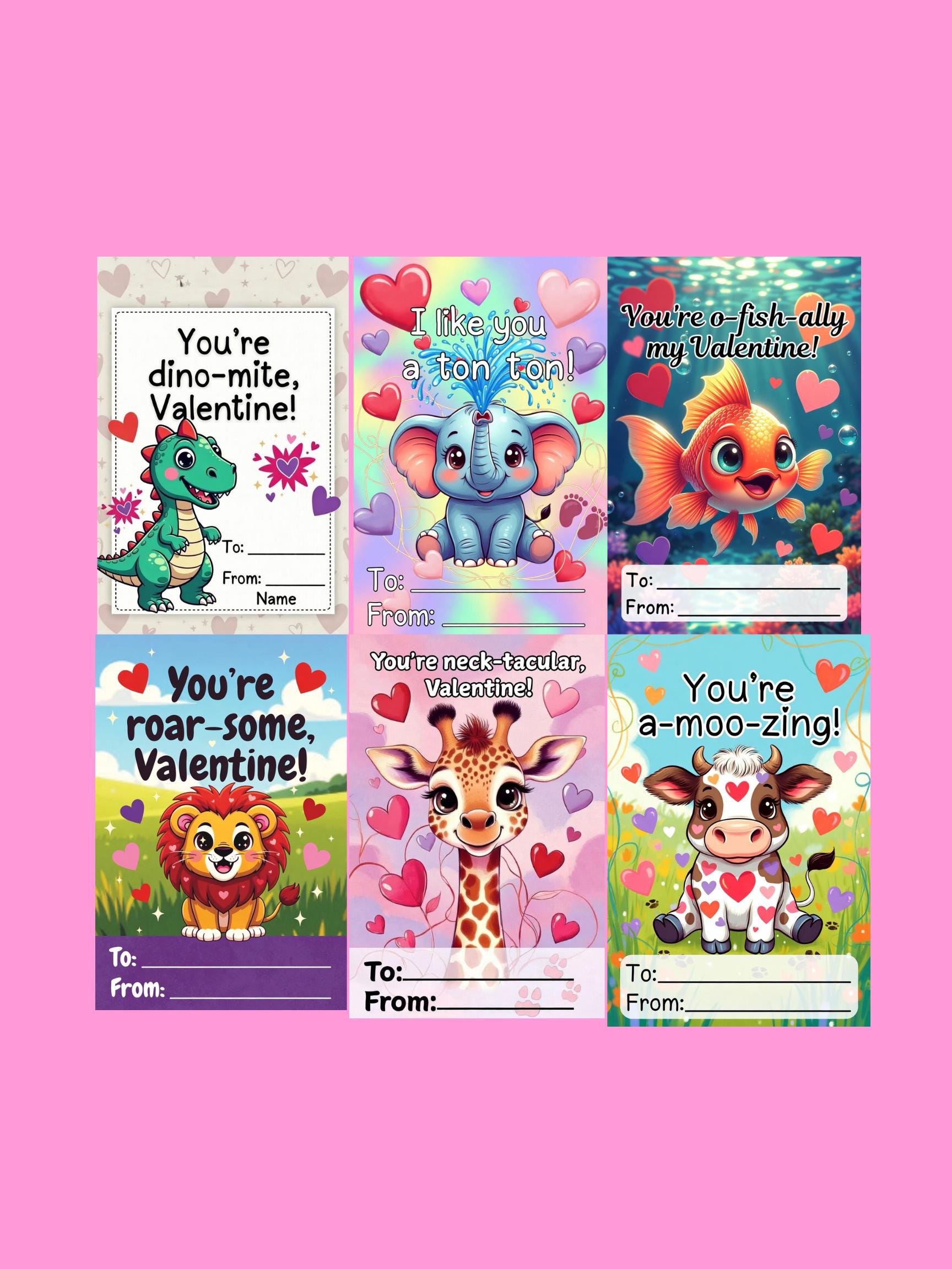 Animal Valentines Printables for Kids, 20 Card Digital Bundle - Etsy