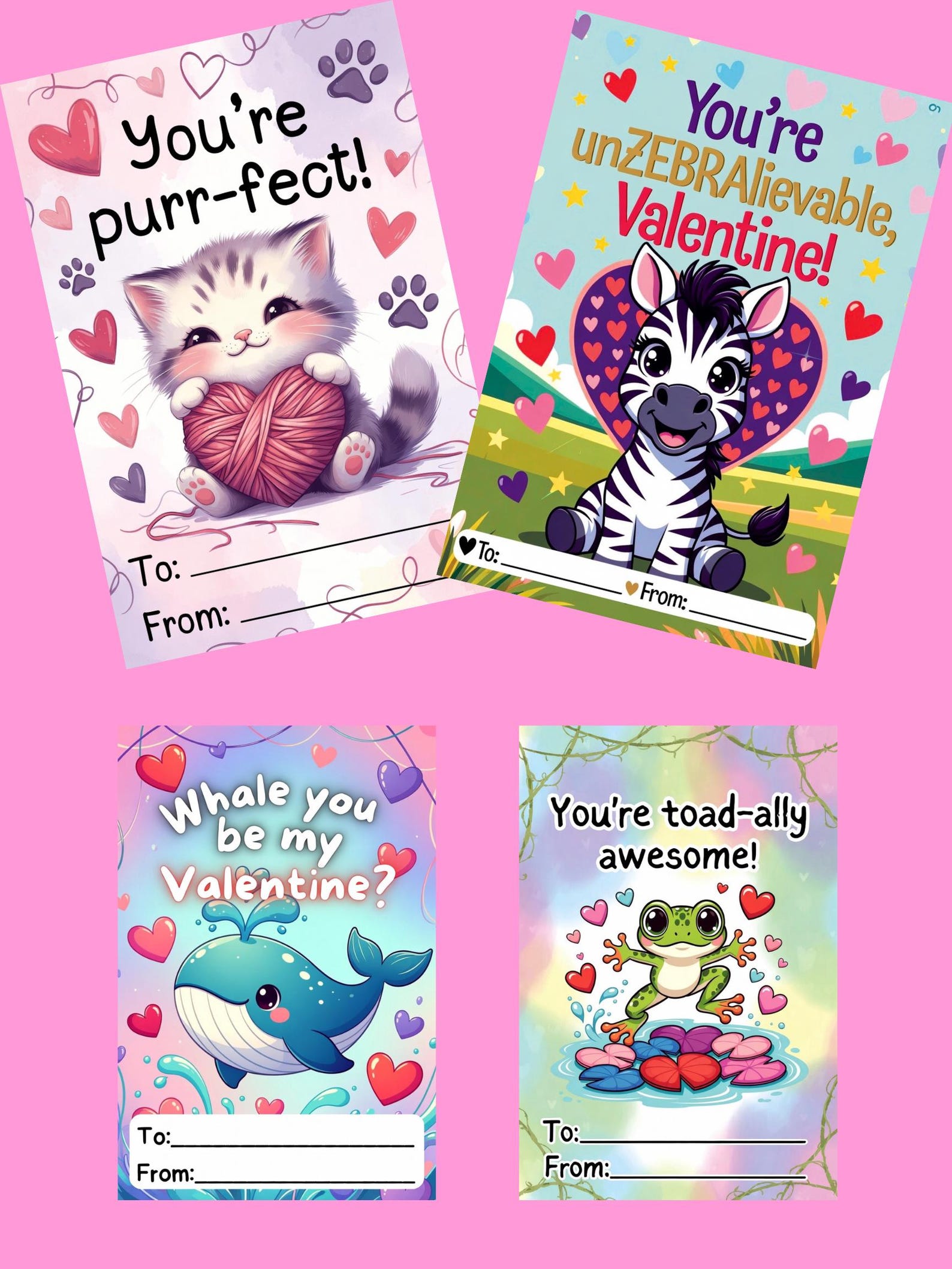 Animal Valentines Printables for Kids, 20 Card Digital Bundle - Etsy