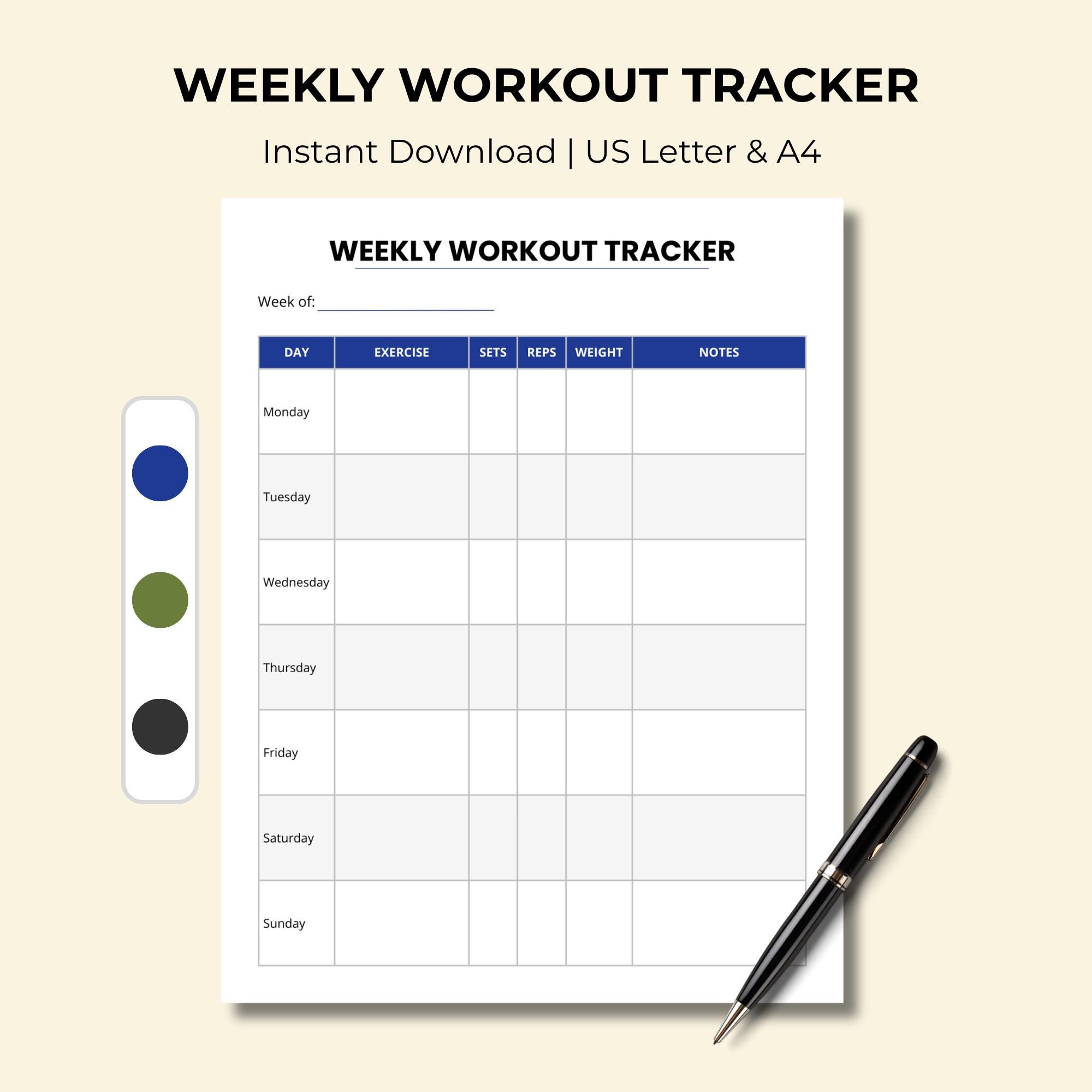 Weekly Workout Tracker Printable | Exercise Log | Fitness Planner | Gym ...