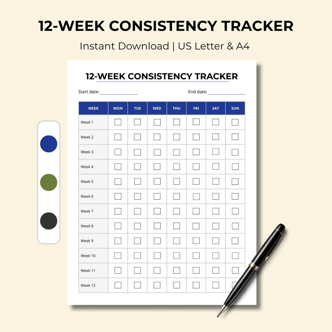 12-week Consistency Tracker Printable | Habit Tracker | Daily Progress ...