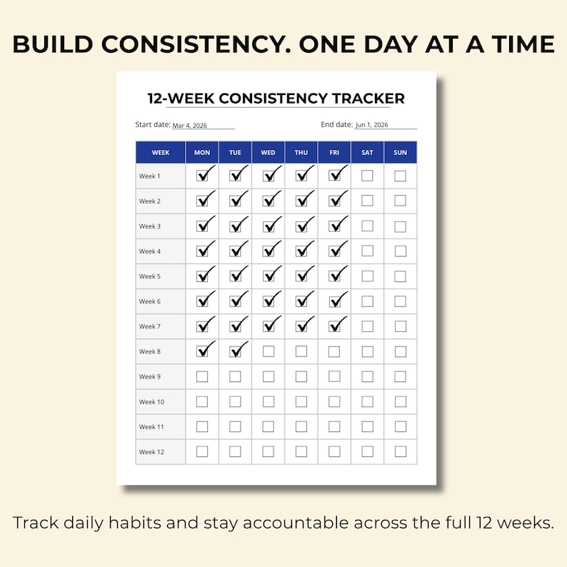 12-week Consistency Tracker Printable | Habit Tracker | Daily Progress ...