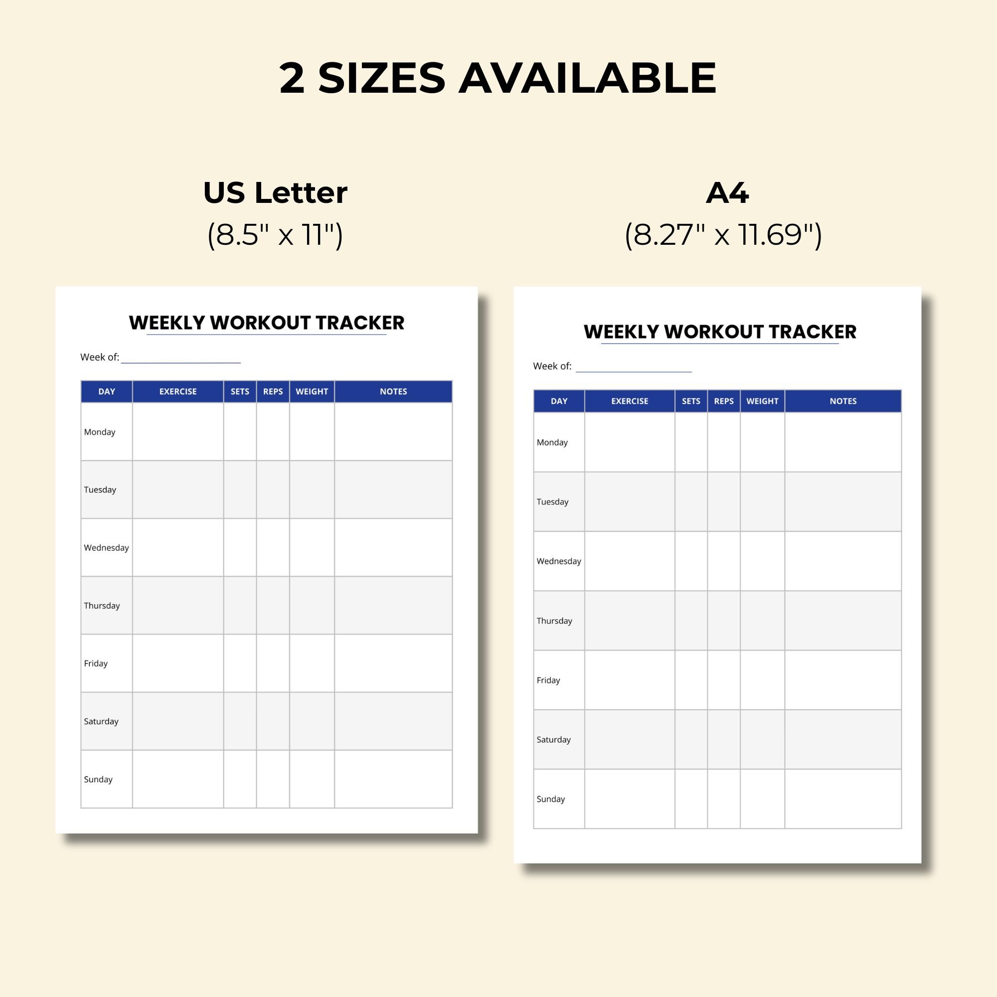 Weekly Workout Tracker Printable | Exercise Log | Fitness Planner | Gym ...
