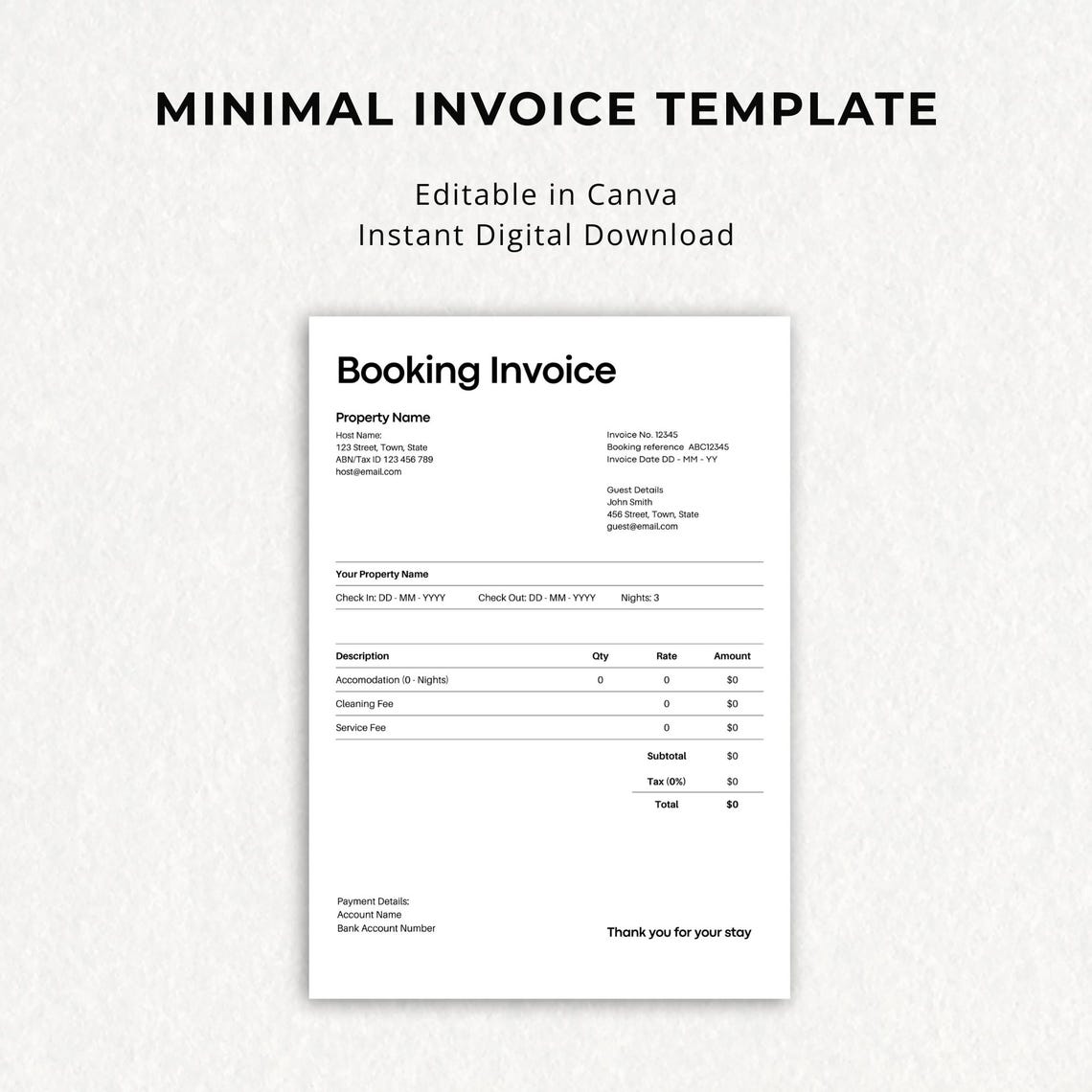Airbnb Invoice Template Canva, Editable Rental Receipt (digital ...