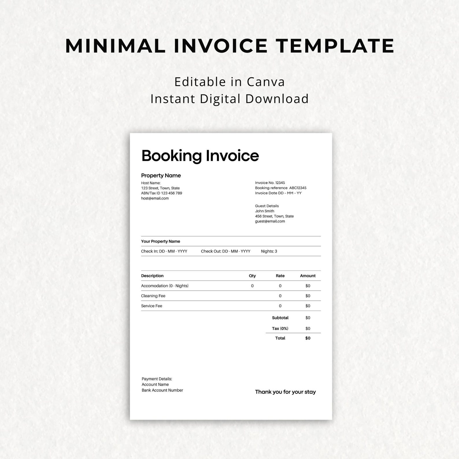 Airbnb Invoice Template Canva, Editable Rental Receipt (digital ...