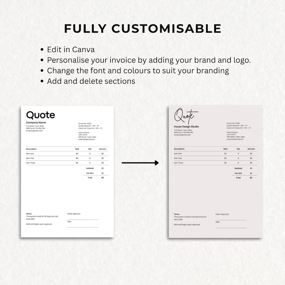 Minimalist Quote Template Canva, Editable & Printable Business Estimate ...