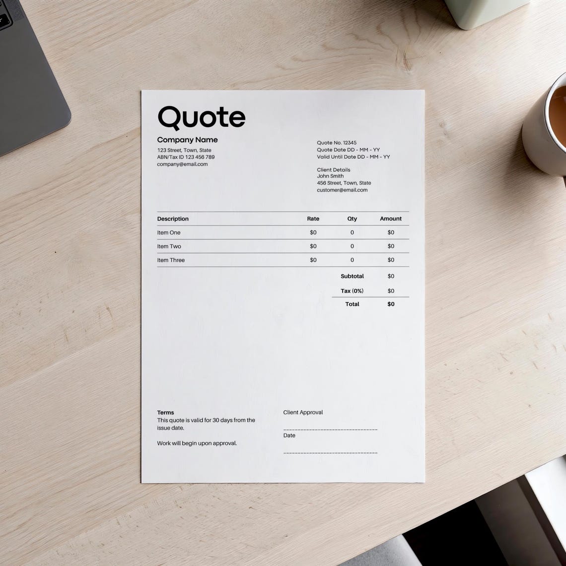 Minimalist Quote Template Canva, Editable & Printable Business Estimate ...