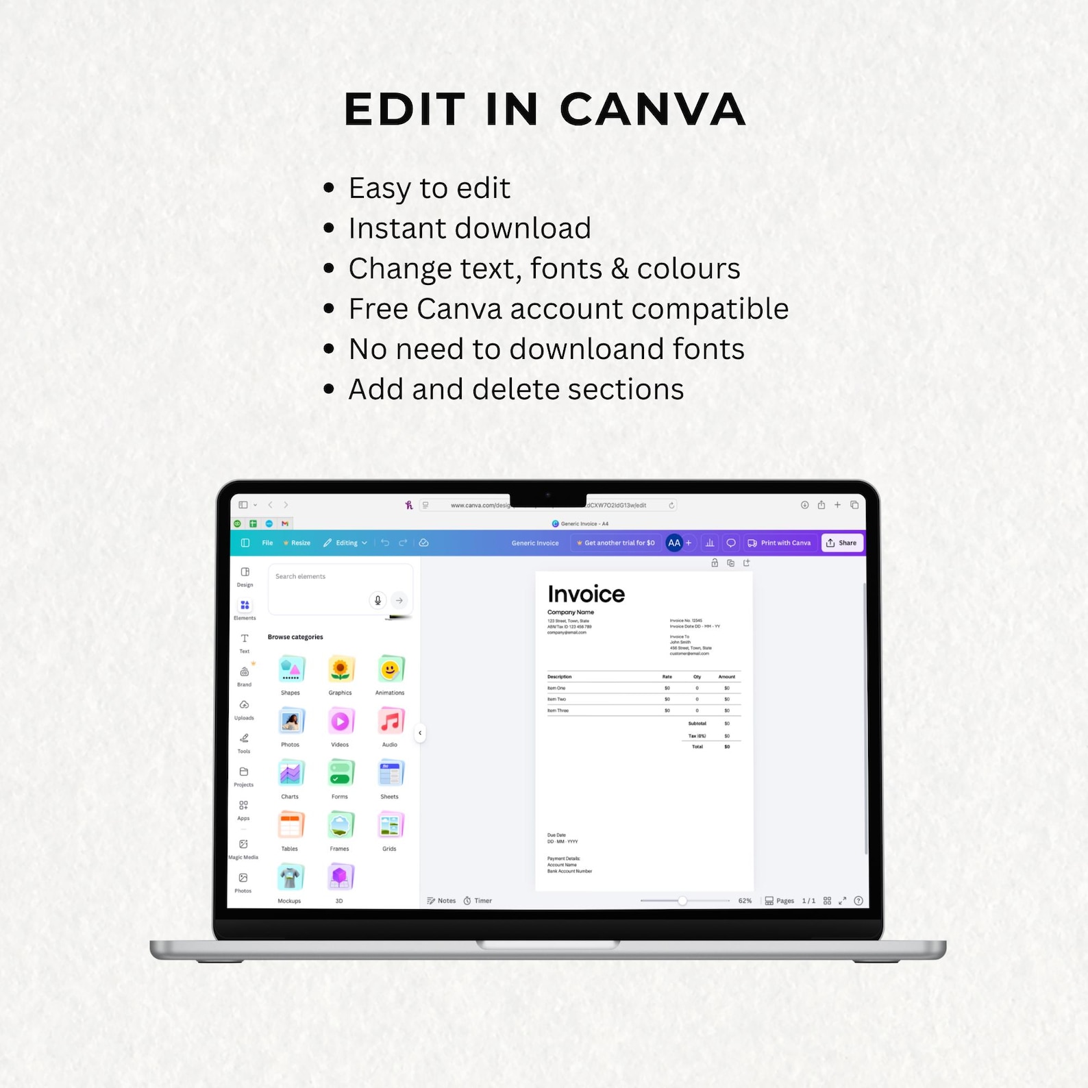 Airbnb Invoice Template Canva, Editable Rental Receipt (digital ...
