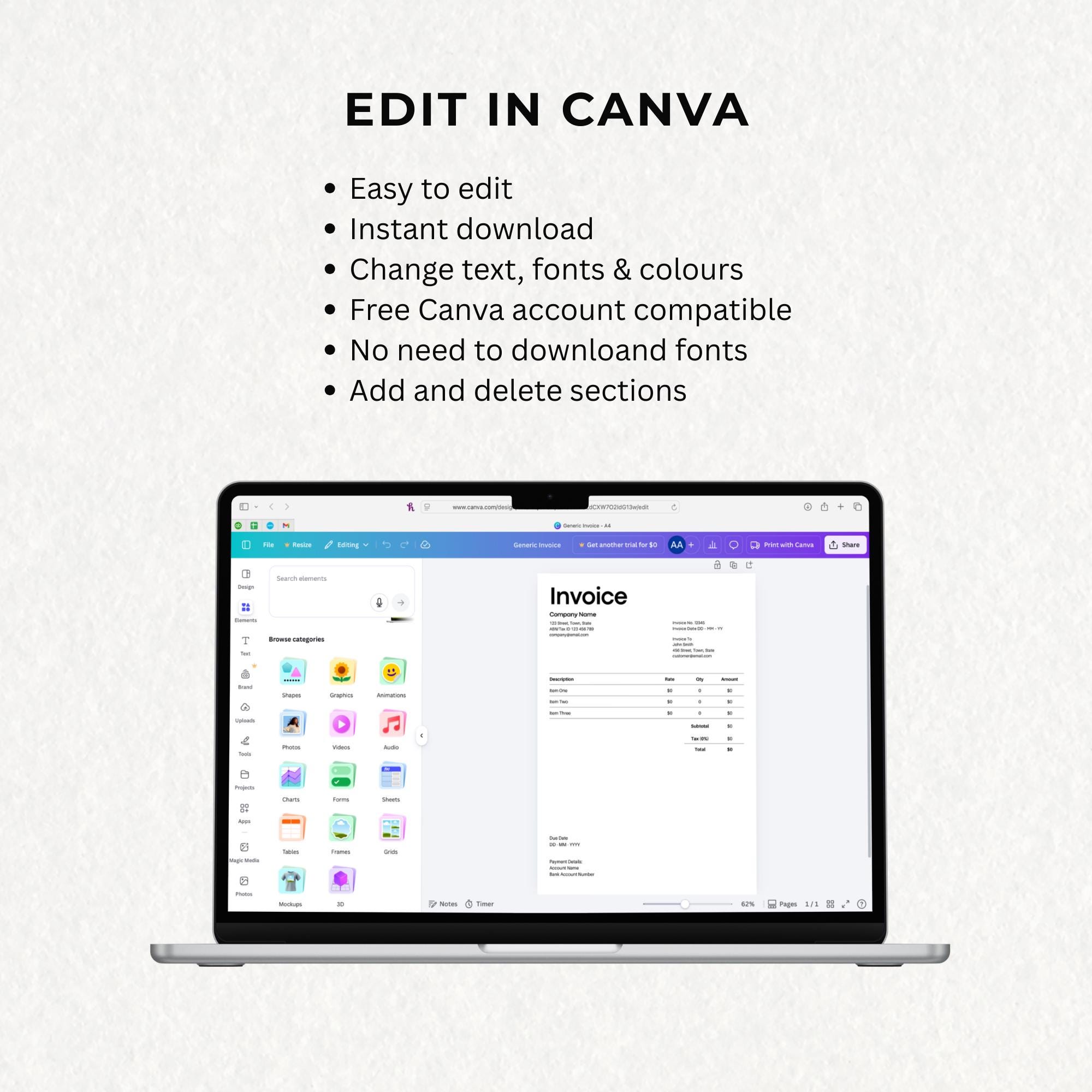 Airbnb Invoice Template Canva, Editable Rental Receipt (digital ...