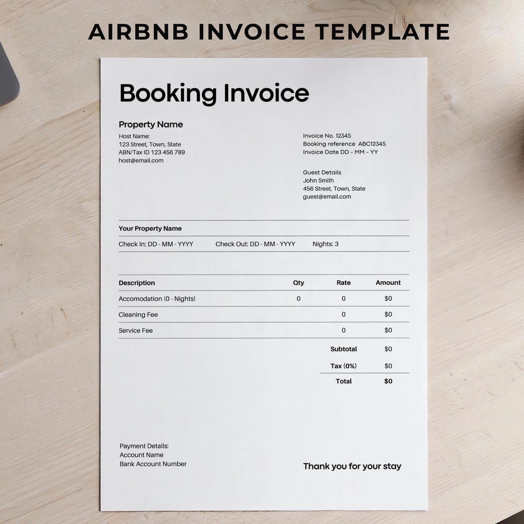 Airbnb Invoice Template Canva, Editable Rental Receipt (digital ...
