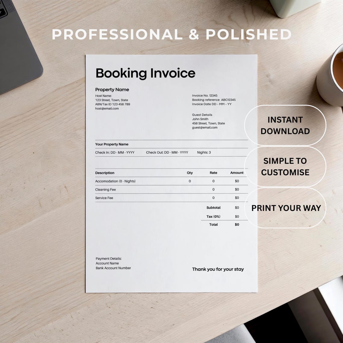 Airbnb Invoice Template Canva, Editable Rental Receipt (digital ...