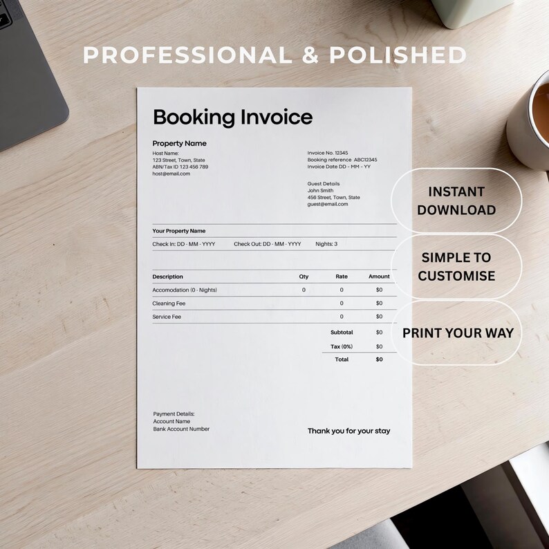 Airbnb Invoice Template Canva, Editable Rental Receipt (digital ...