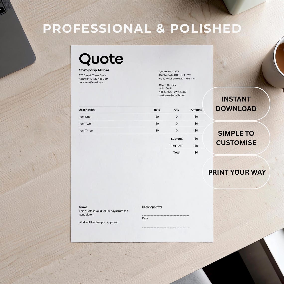 Minimalist Quote Template Canva, Editable & Printable Business Estimate ...