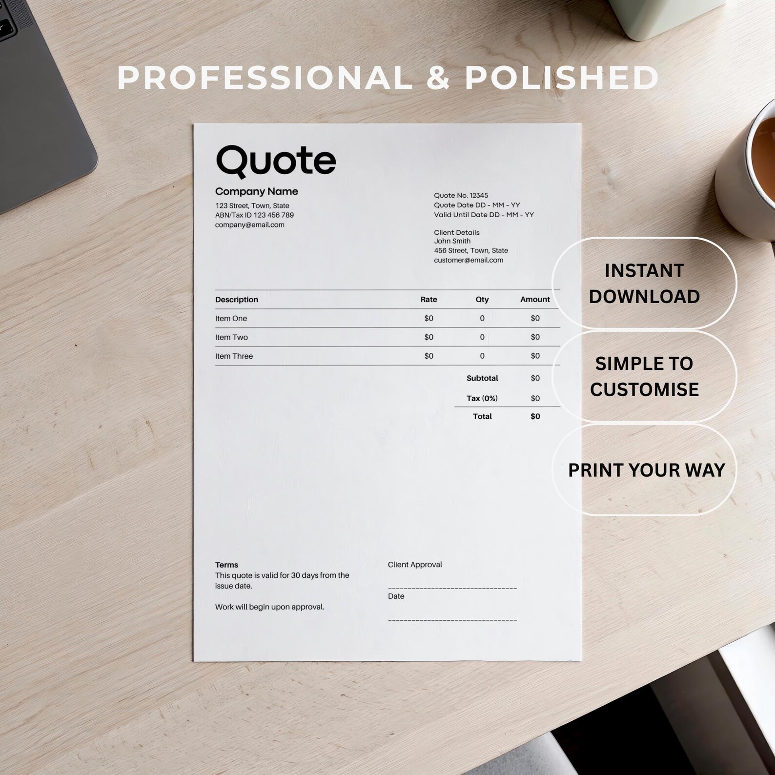 Minimalist Quote Template Canva, Editable & Printable Business Estimate ...