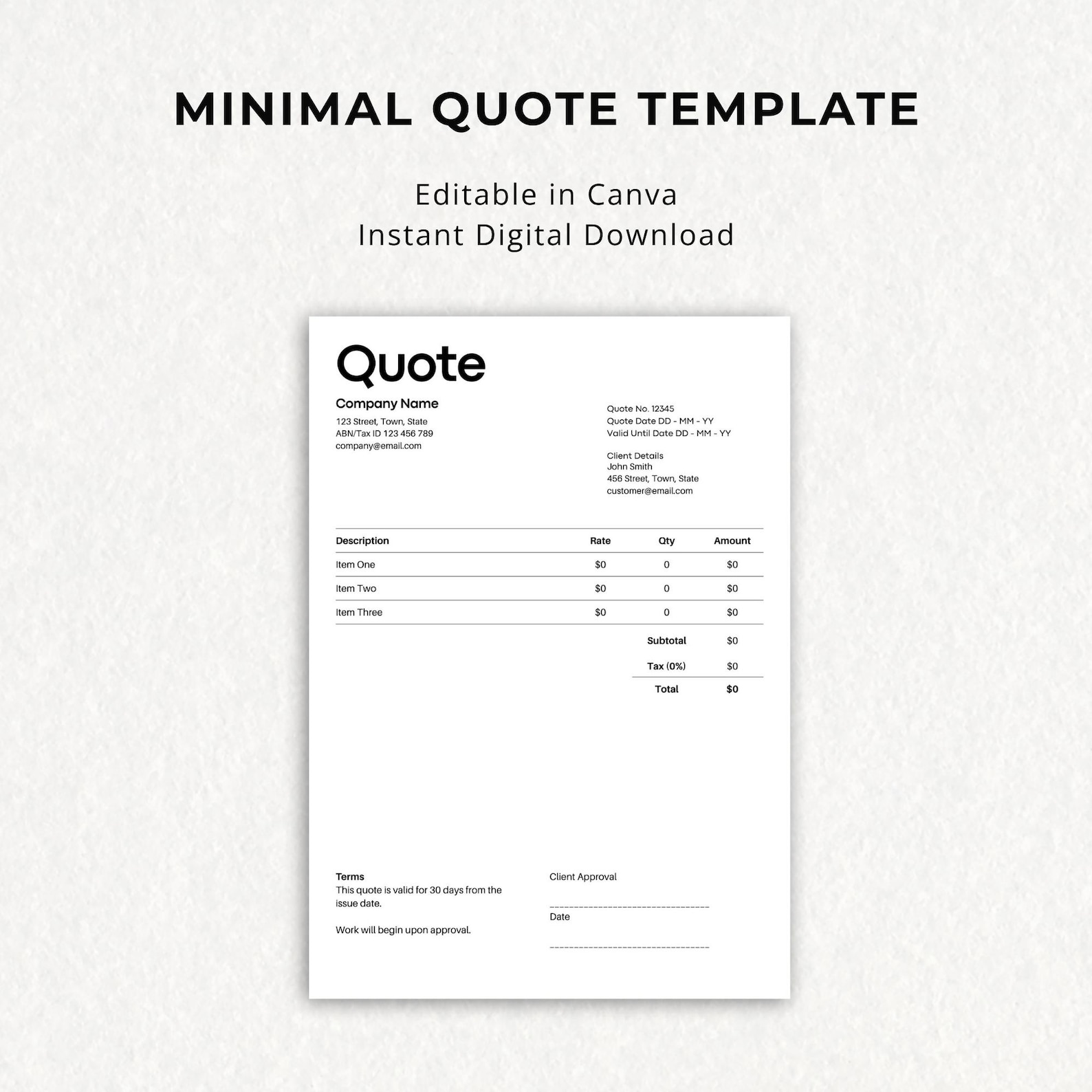 Minimalist Quote Template Canva, Editable & Printable Business Estimate ...