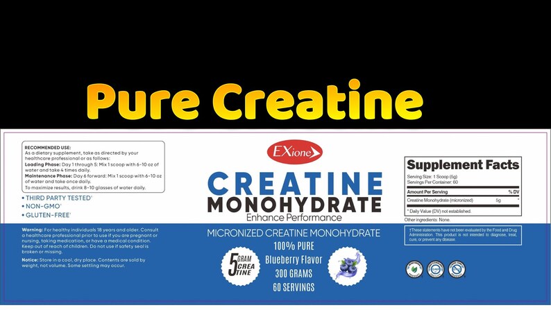Blueberry Flavor Exione Creatine Monohydrate Micronized Powder Support ...