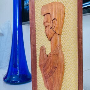 Vintage 1960s Island Tiki Kitsch Native Boy Praying Silhouette Wood ...