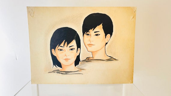 Vintage 1970s Original Art Sketch Hand Drawing Portrait Asian - Etsy