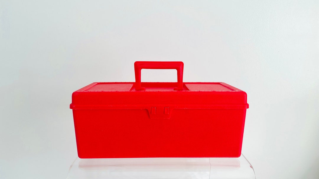 Vintage 1980s Retro Red Plastic Art Supply Sewing Hobby Tackle Storage ...