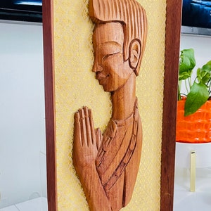 Vintage 1960s Island Tiki Kitsch Native Boy Praying Silhouette Wood ...