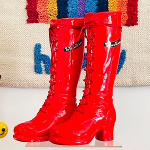 Vintage 1970s Groovy MOD Pair Go Go Dancing Red Vinyl Lace up Boots ...