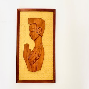 Vintage 1960s Island Tiki Kitsch Native Boy Praying Silhouette Wood ...