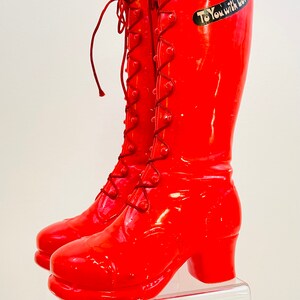 Vintage 1970s Groovy MOD Pair Go Go Dancing Red Vinyl Lace up Boots ...