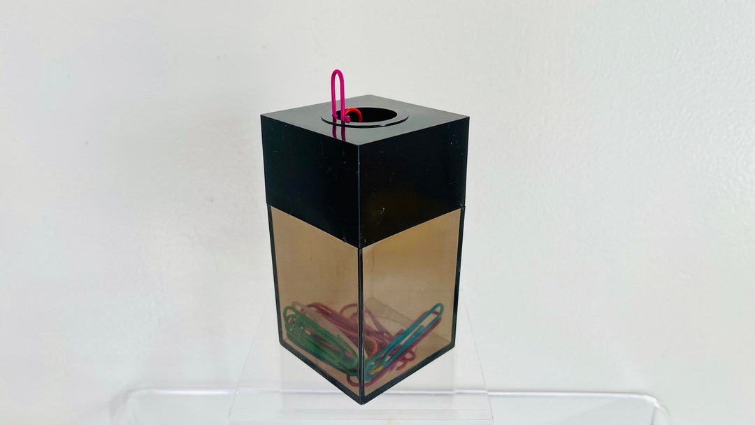 Vintage 1980s Acrylic Paper Clip Holder: Retro Desk Organizer - Etsy
