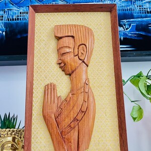 Vintage 1960s Island Tiki Kitsch Native Boy Praying Silhouette Wood ...