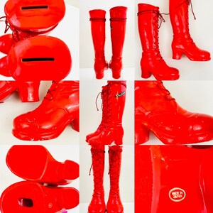 Vintage 1970s Groovy MOD Pair Go Go Dancing Red Vinyl Lace up Boots ...