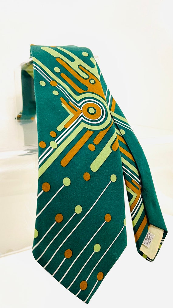 Vintage 1970s Disco Psychedelic Op Art Graphic Wide M… - Gem