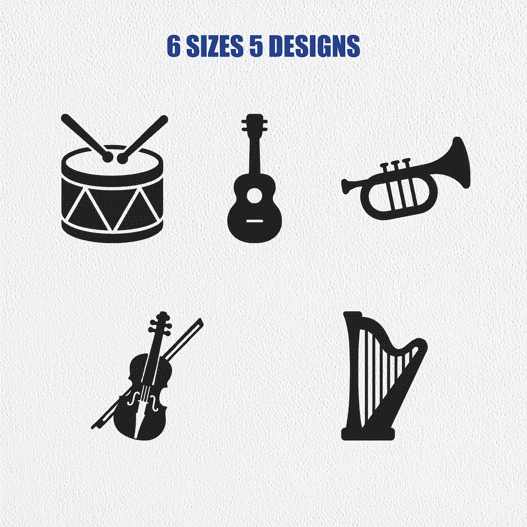 Musical Instruments Embroidery Designs, Guitar, Harp, Trumpet Machine ...