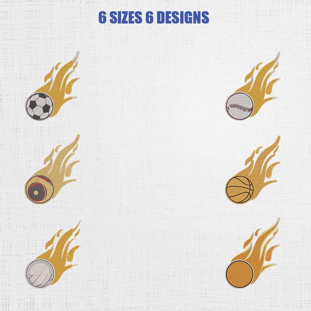 Flaming Sports Ball Embroidery Designs – 6 Fire Ball Files (6 Sizes ...