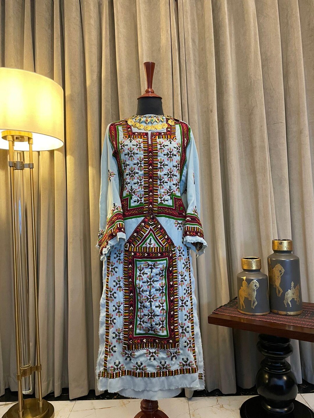 Handmade Baluchi Embroidered Dress | Light Blue | Traditional Clothing ...