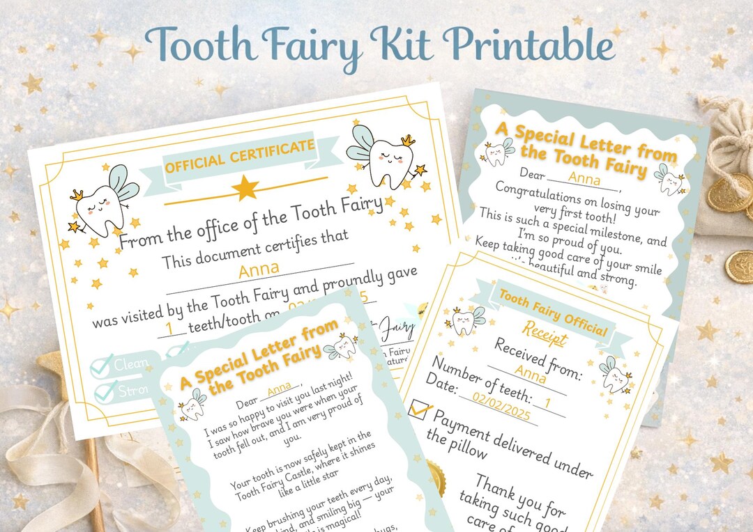 Tooth Fairy Kit Printable | Fairy Certificate & Letter | Editable Canva ...