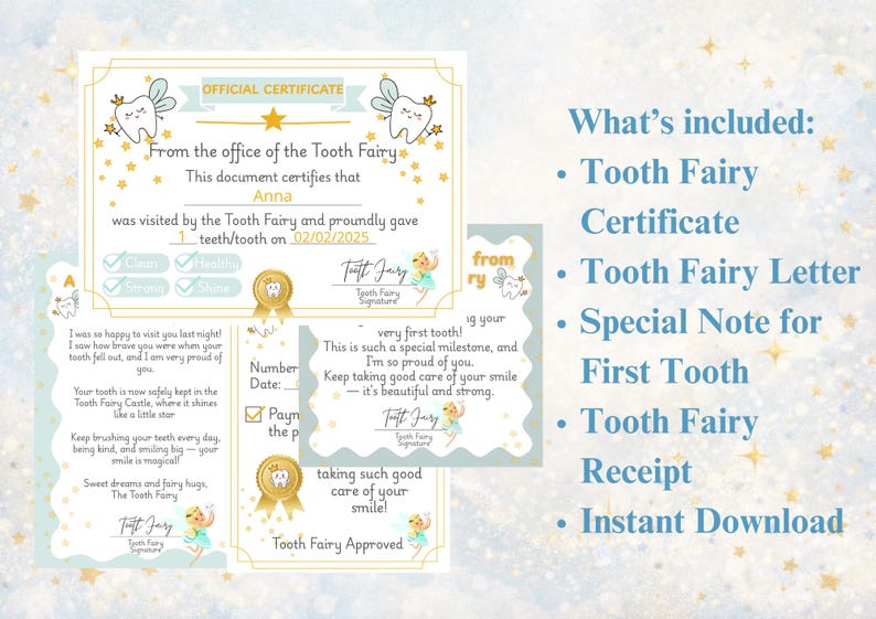 Tooth Fairy Kit Printable | Fairy Certificate & Letter | Editable Canva ...
