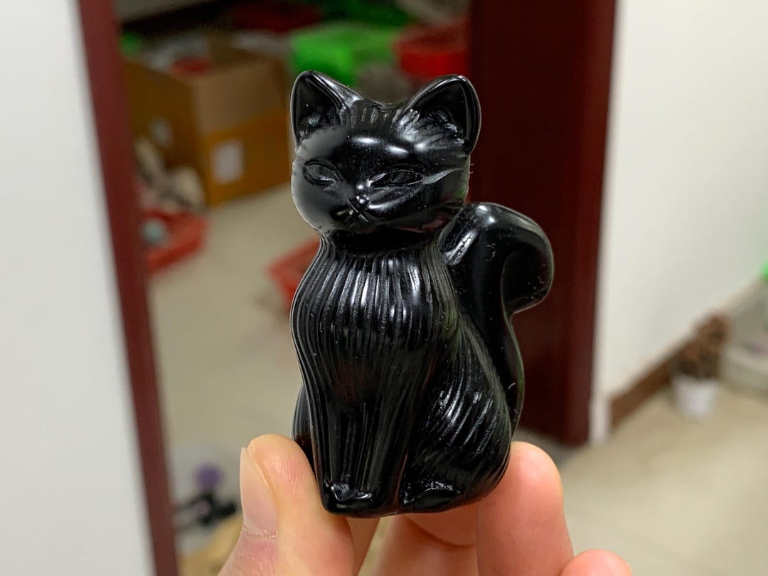 Obsidian Crystal Cat Figurine, Carved Home Decor - Etsy