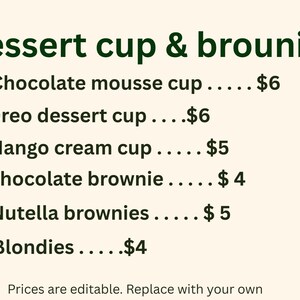 Editable Dessert Menu Canva Template Bakery Price List - Etsy