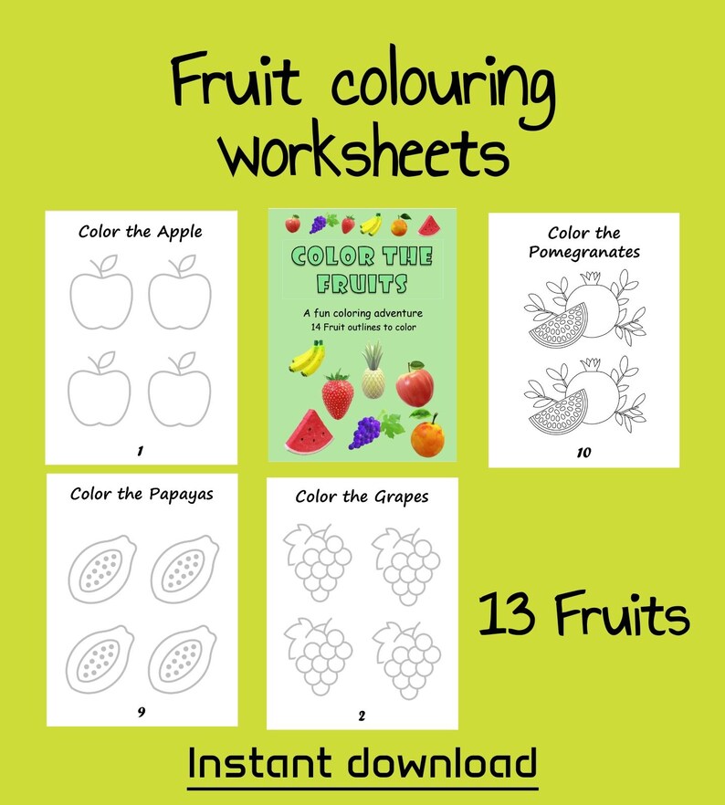 Fruit Colouring Book, 13 Different Fruits - Etsy