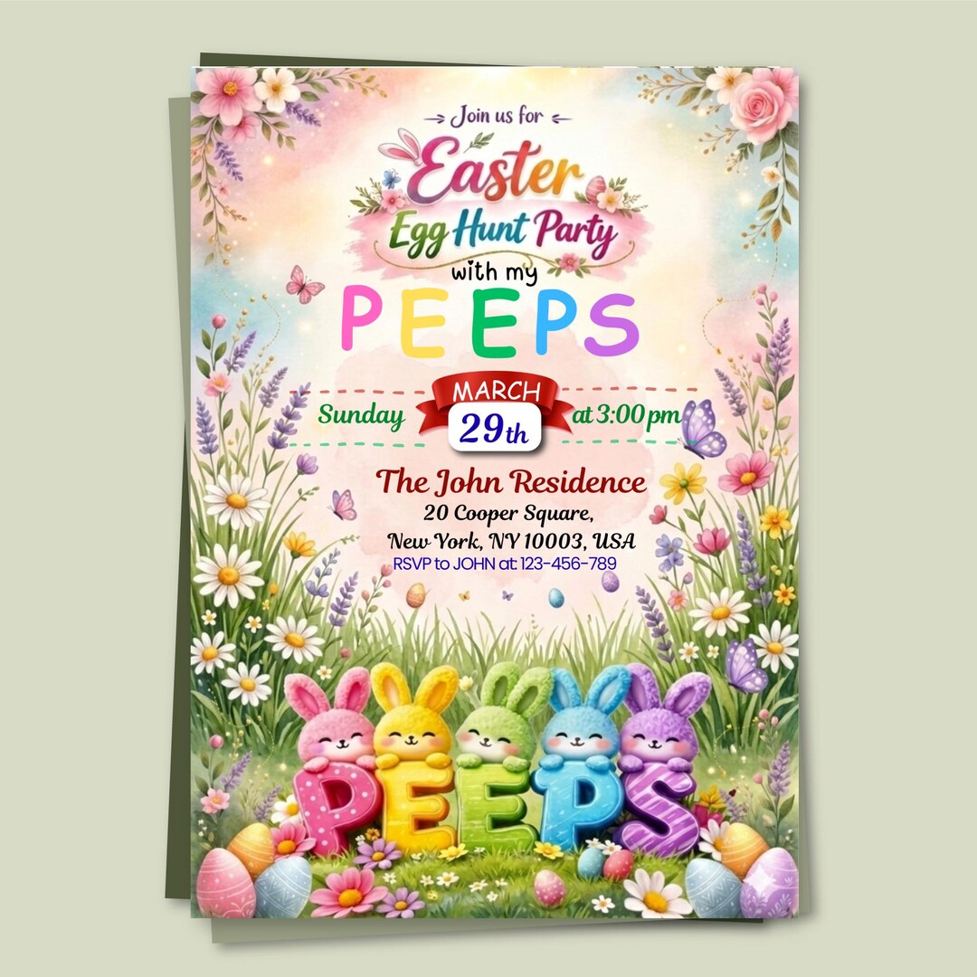 Easter Egg Hunt Invitation Template, Party With My Peeps Easter Party ...