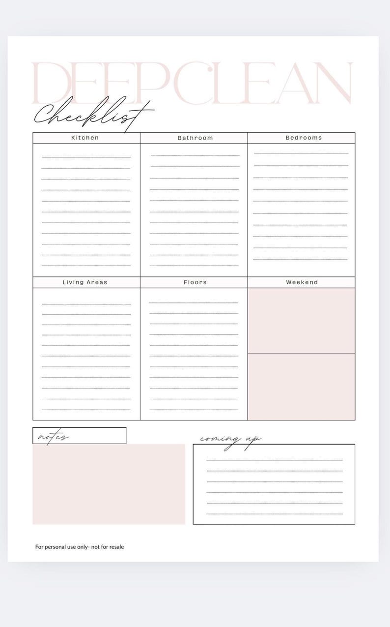 Deep Clean Checklist Printable | Room by Room Home Cleaning Checklist ...
