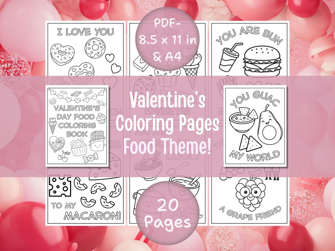 Valentine Food & Drink Pun Coloring Pages | Funny Valentine’s Day ...