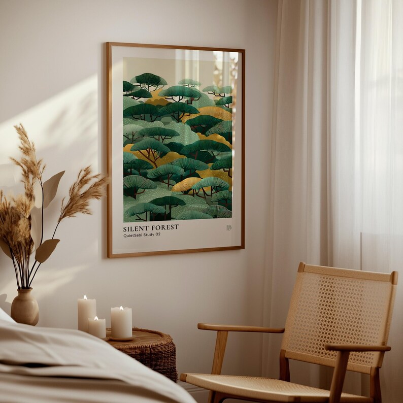 Sage Green Japandi Wall Art Printable, Japanese Forest Print, Wabi Sabi ...
