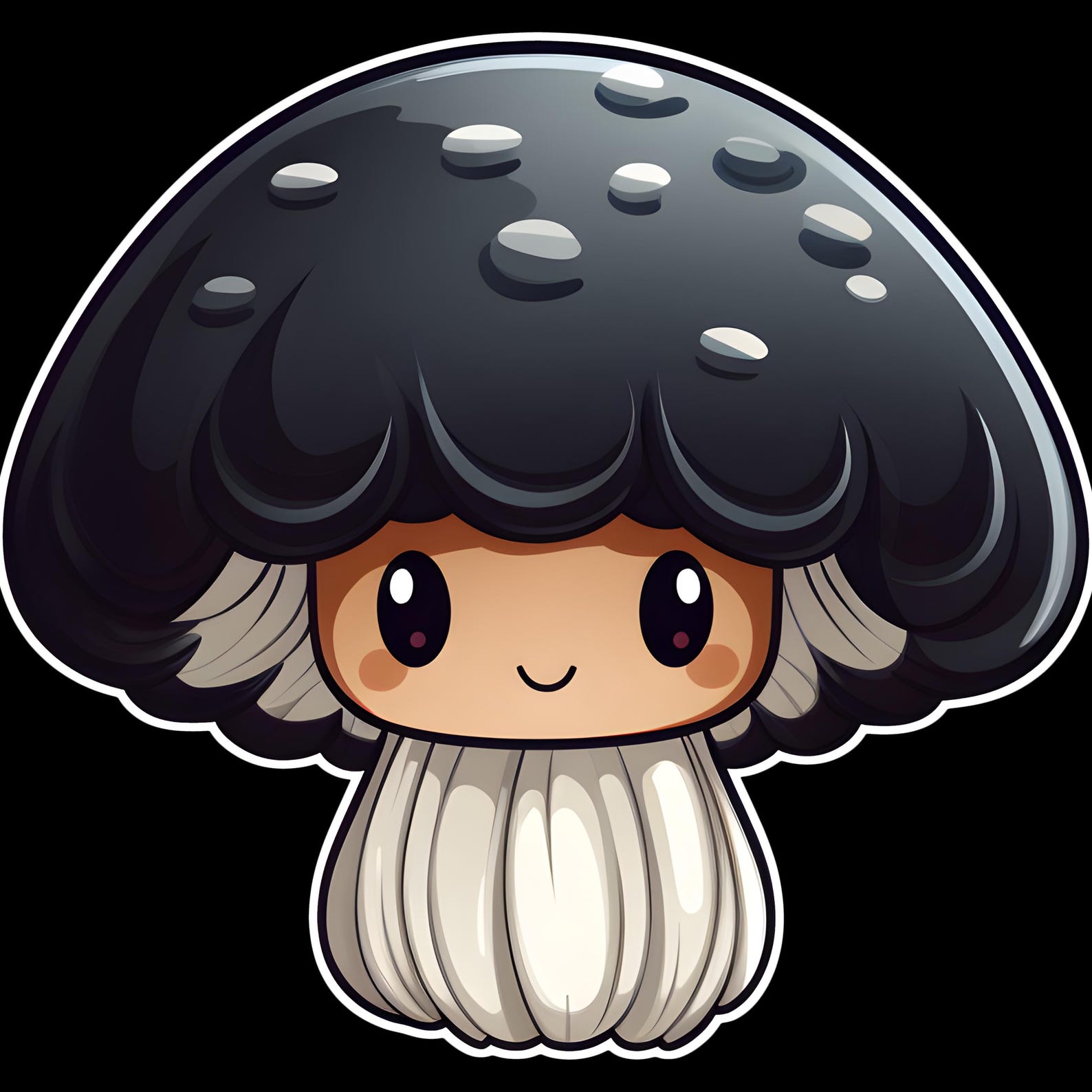 Black Mushrooms (mushiez) Laminated Sticker Set - 6 Count 4 Inches Each ...