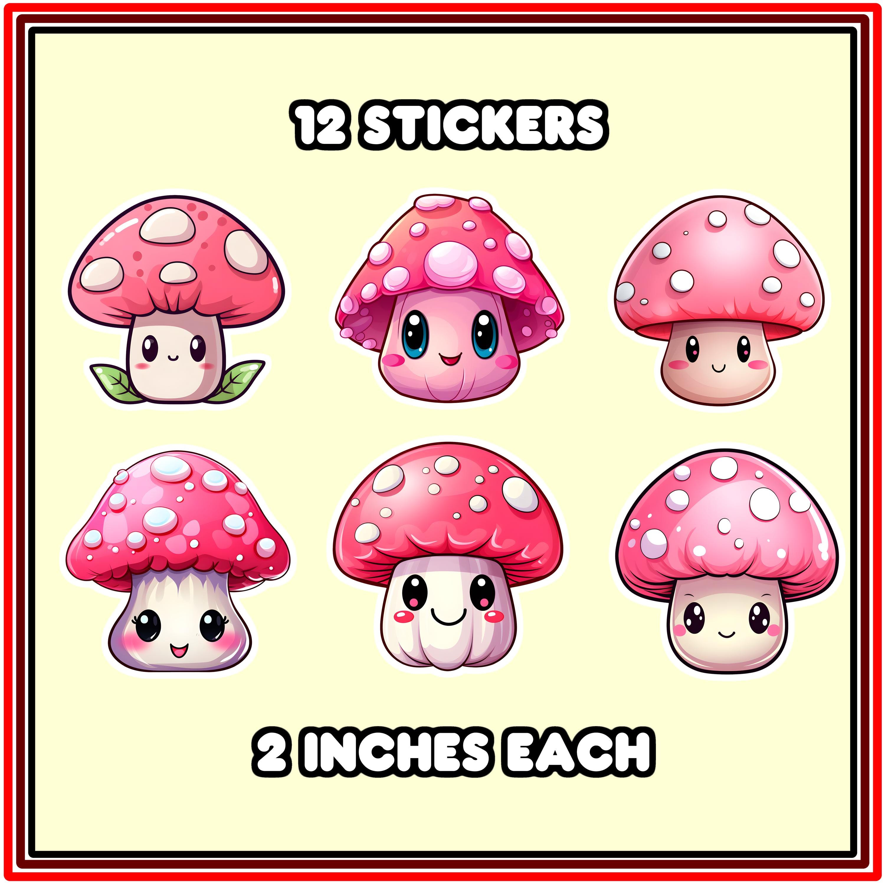 Pink Mushrooms (mushiez) Laminated Sticker Set - 12 Count 2 Inches Each ...
