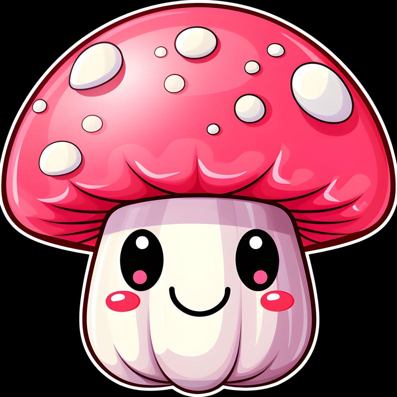 Pink Mushrooms (mushiez) Laminated Sticker Set - 12 Count 2 Inches Each ...