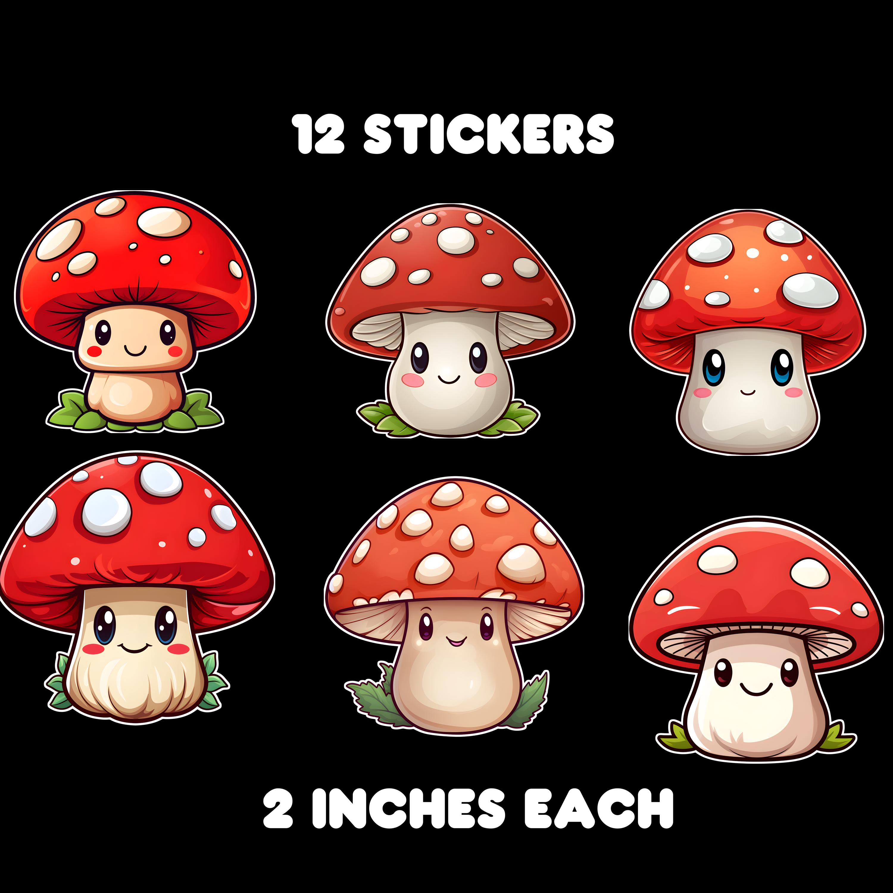 Red Mushrooms (mushiez) Laminated Sticker Set - 12 Count 2 Inches Each ...