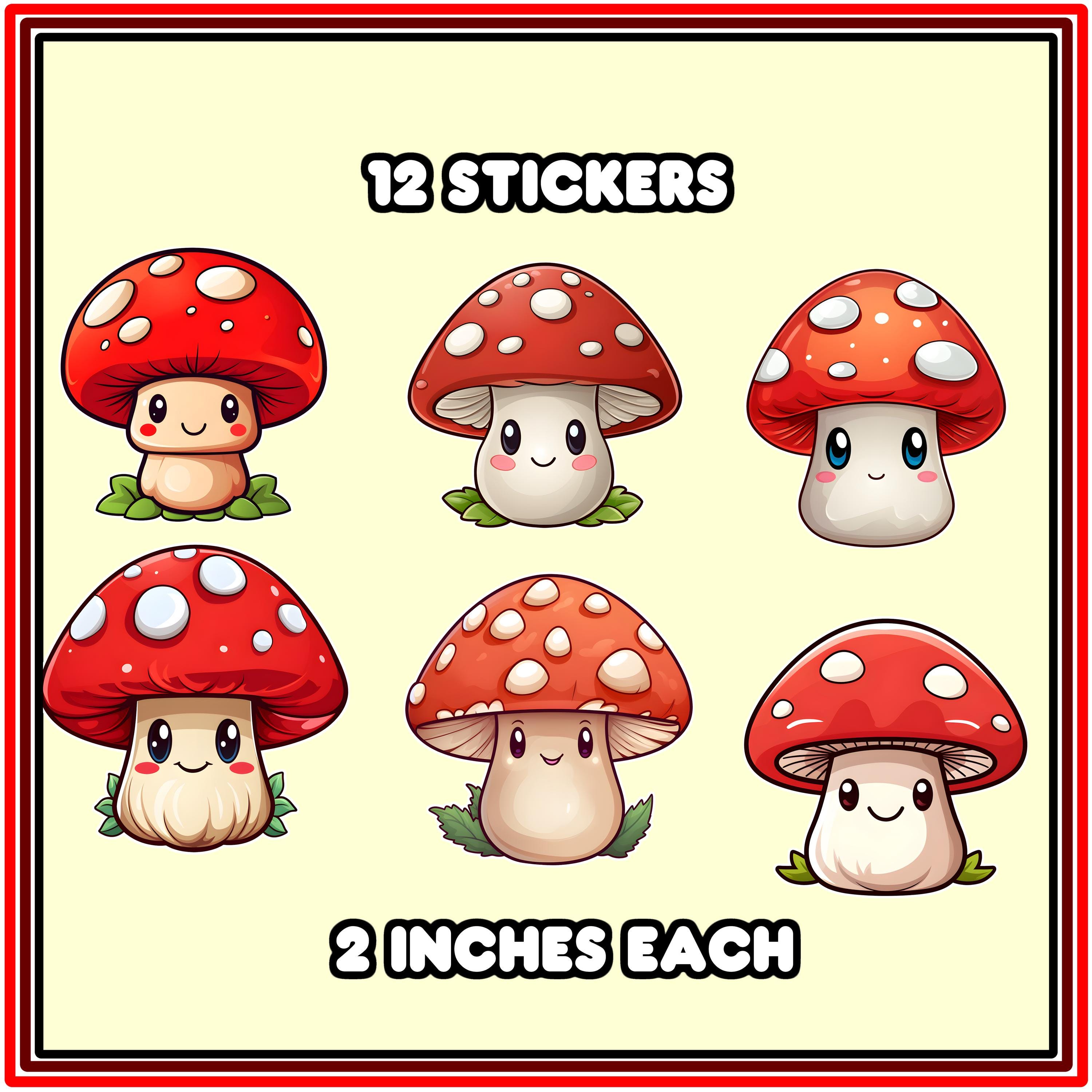 Red Mushrooms (mushiez) Laminated Sticker Set - 12 Count 2 Inches Each ...