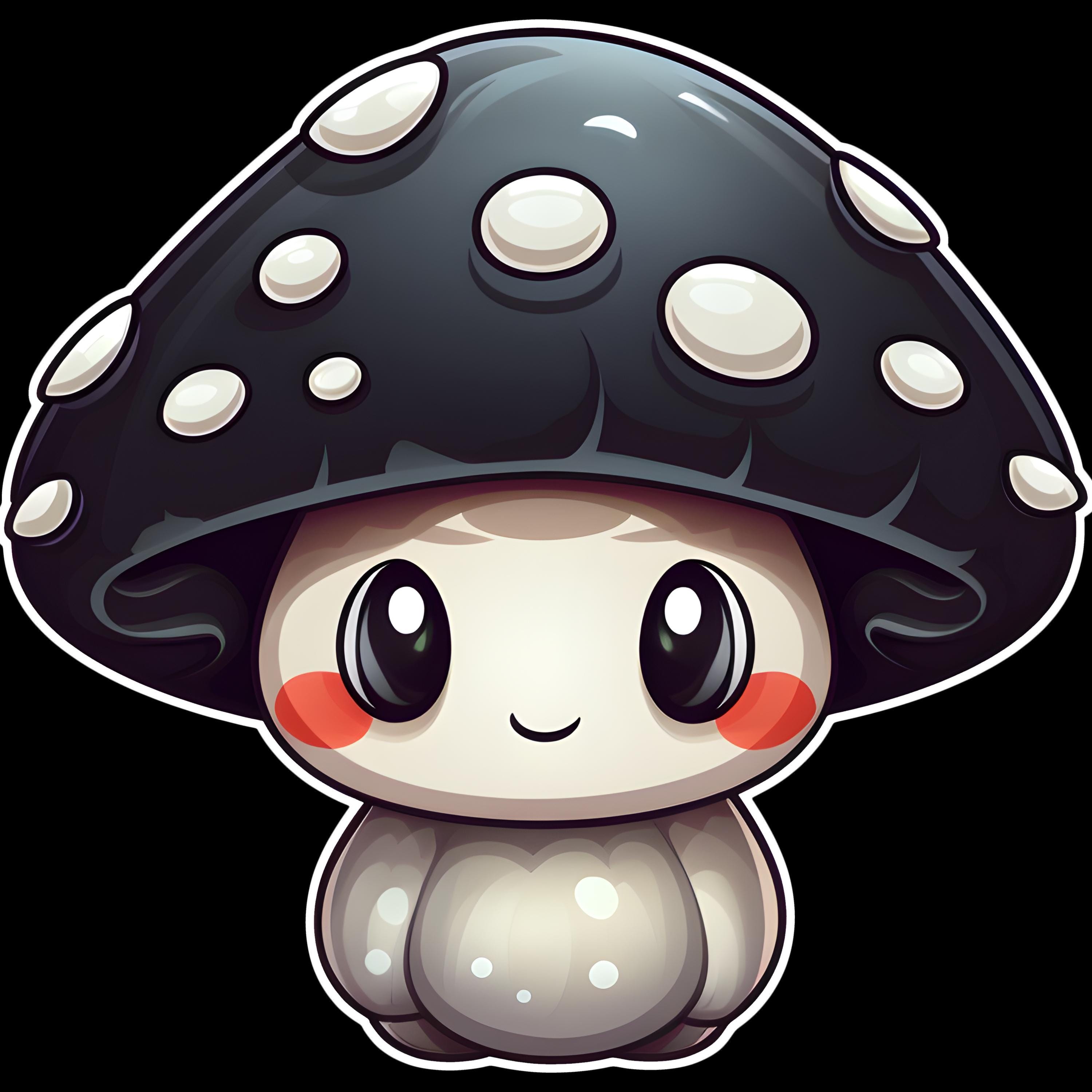 Black Mushrooms (mushiez) Laminated Sticker Set - 6 Count 4 Inches Each ...