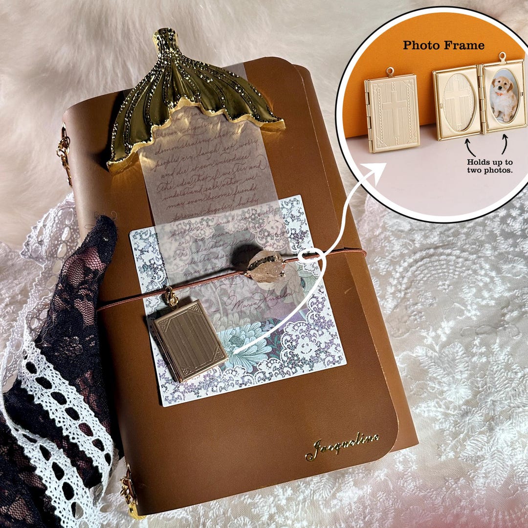 Custom Leather Journal Cover With Photo Frame, Refillable Trifold ...